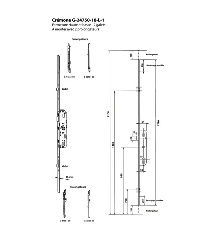 Crémone cylindre à rouleau | Hubert Quincaillerie
